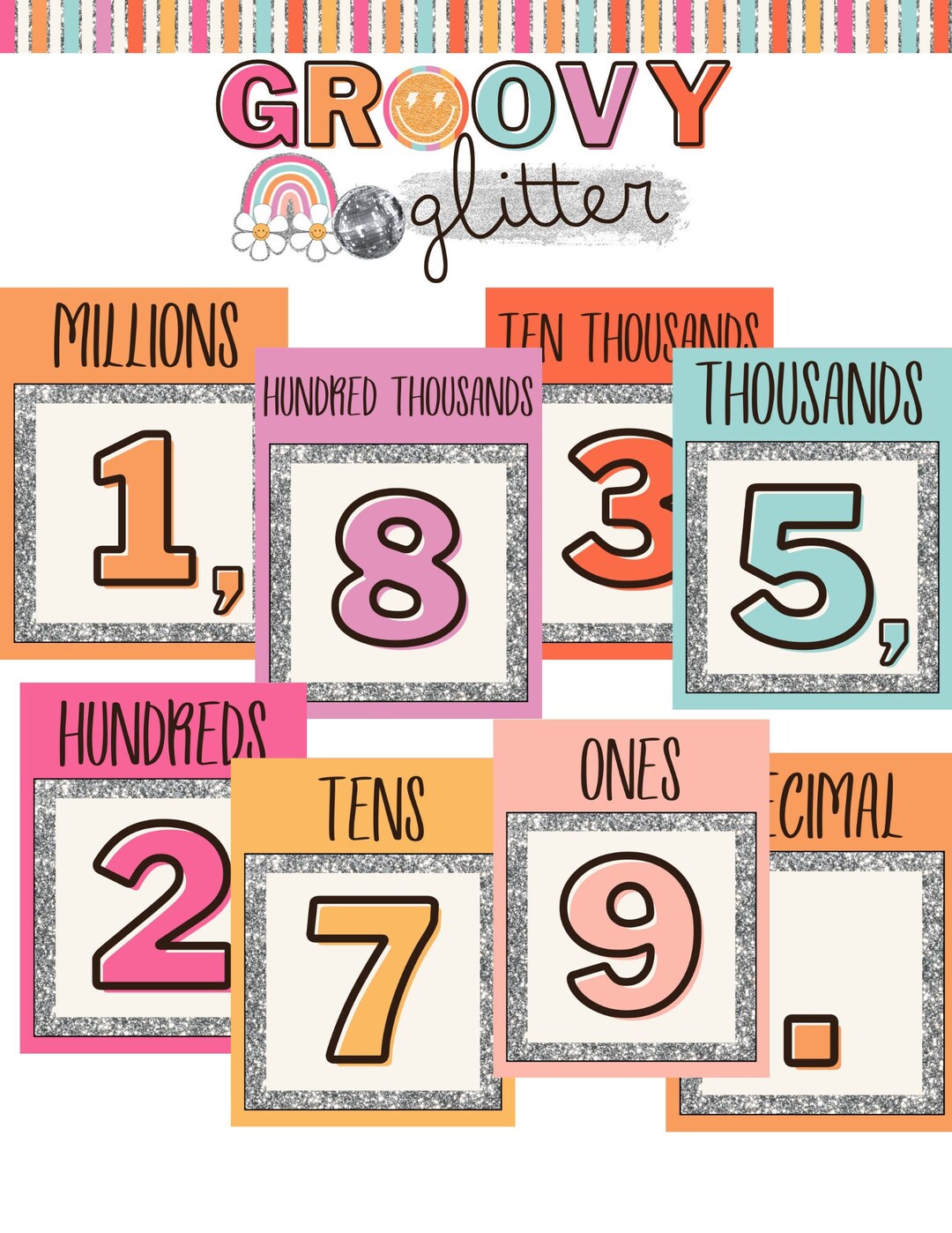 Groovy Glitter Place Value Posters - Etsy