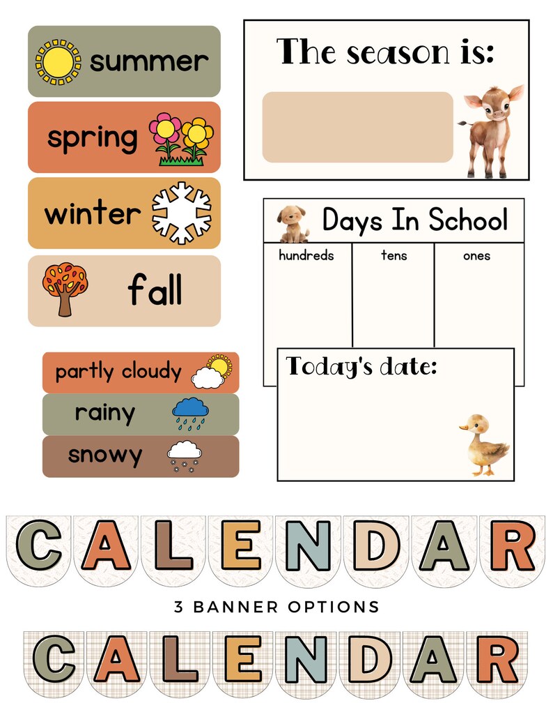 Farm Friends Classroom Calendar - Etsy