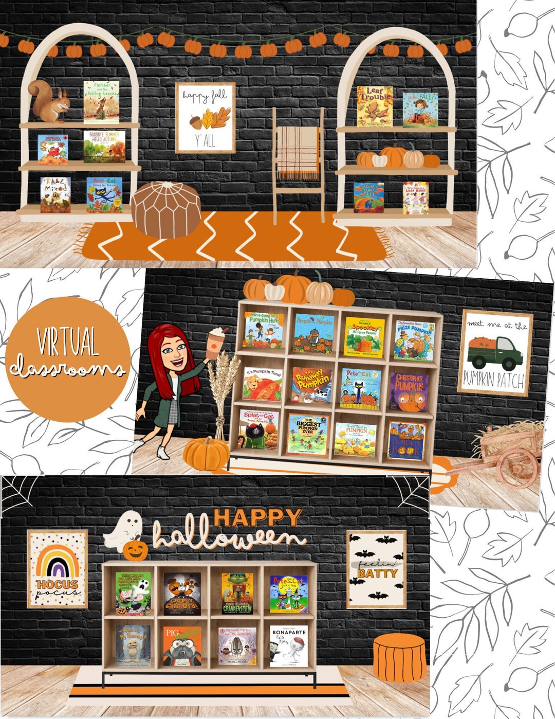 Fall/halloween Virtual Classrooms - Etsy