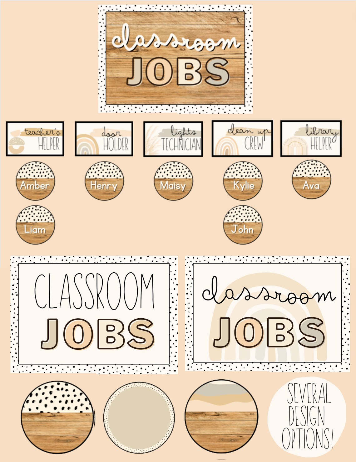 Neutral Boho Rainbow Classroom Jobs Display editable - Etsy