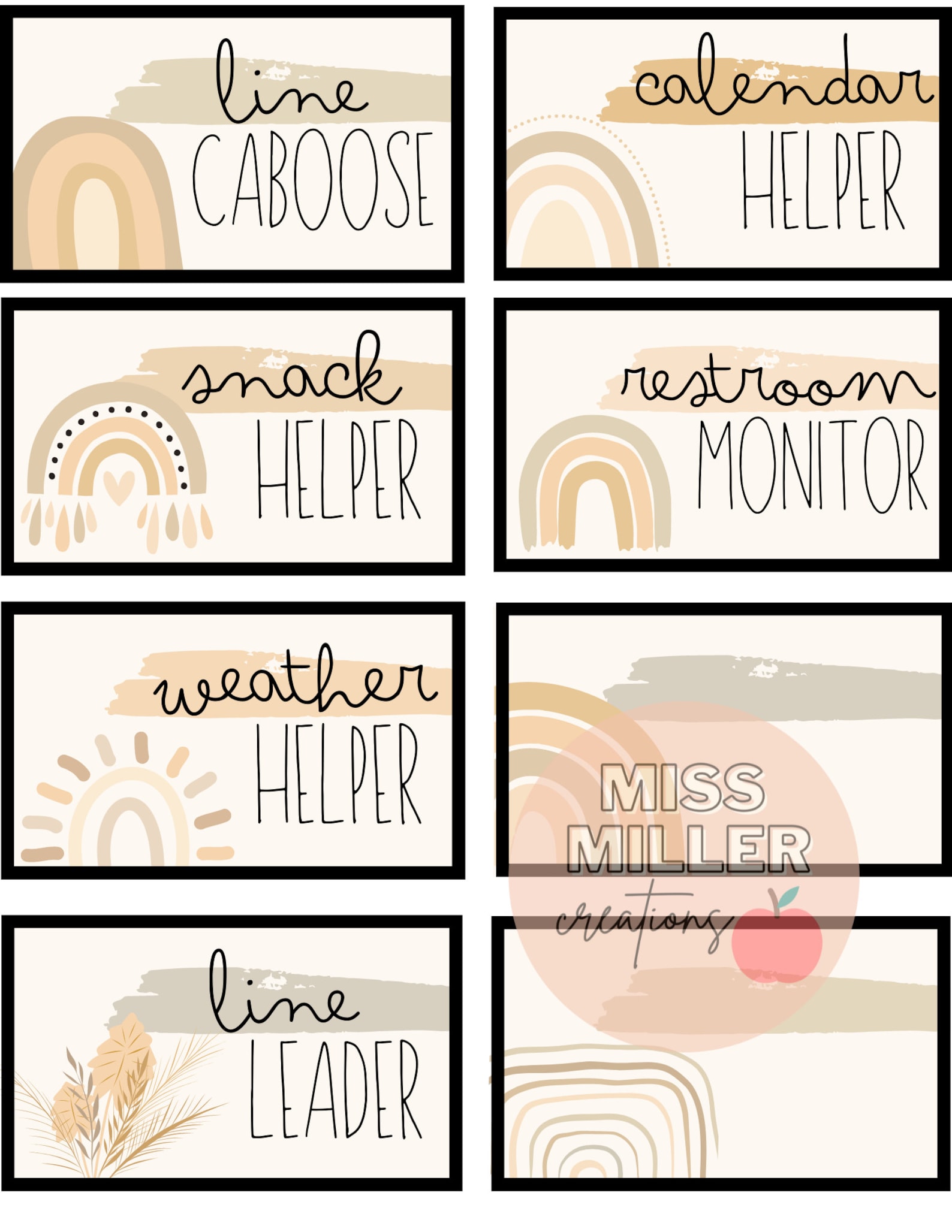 Neutral Boho Rainbow Classroom Jobs Display editable | Etsy