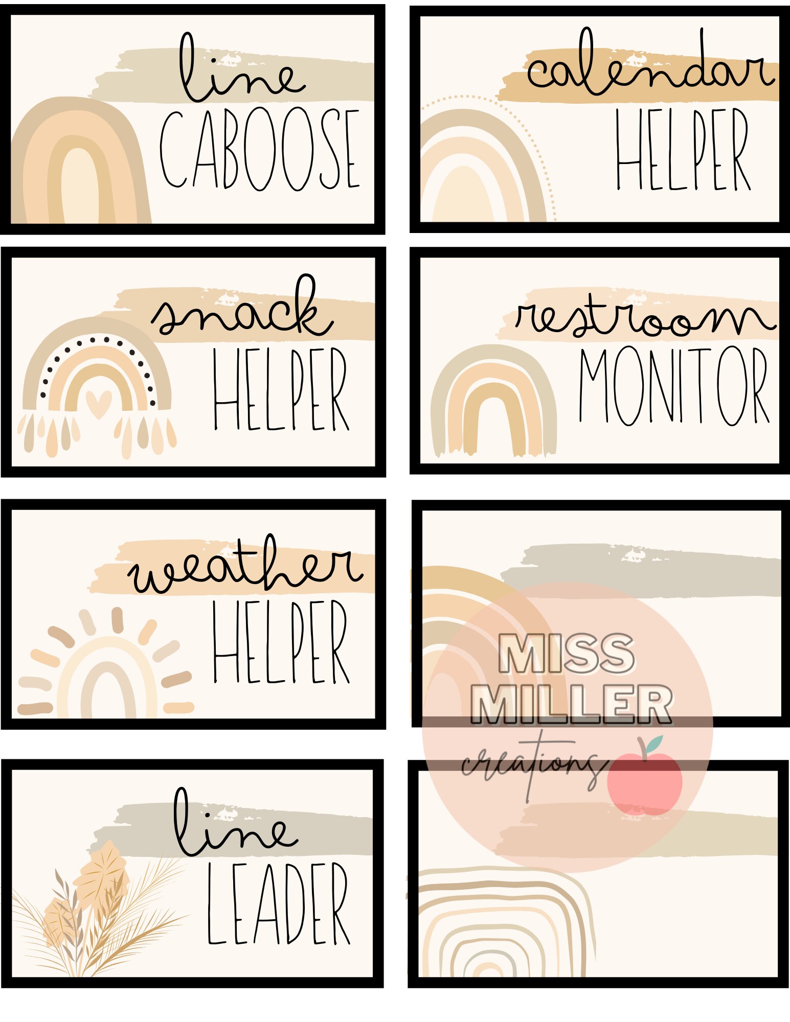 Neutral Boho Rainbow Classroom Jobs Display editable | Etsy