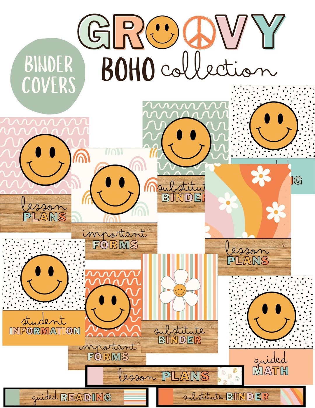Groovy Boho Binder Covers [editable] - Etsy