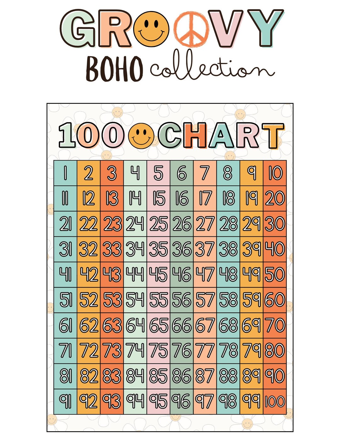 Groovy Boho Interactive 100 Chart - Etsy
