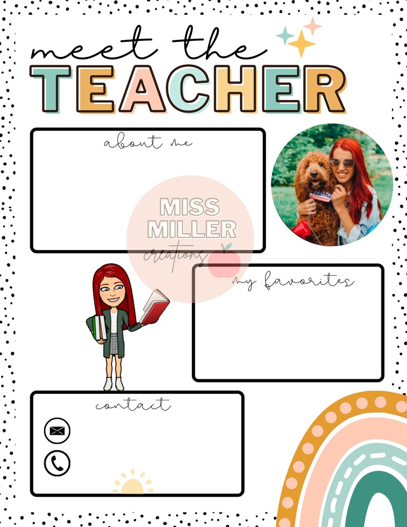 Boho Rainbow Meet the Teacher Template - Etsy