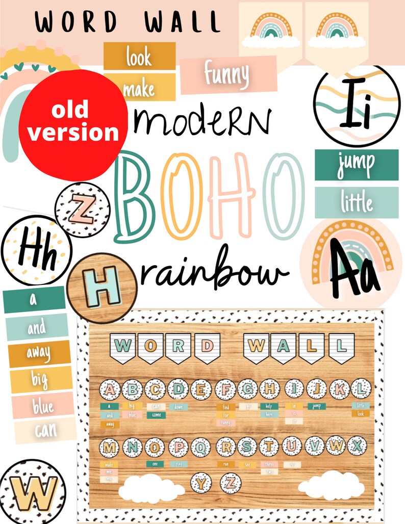 Modern Boho Rainbow Classroom Word Wall editable - Etsy