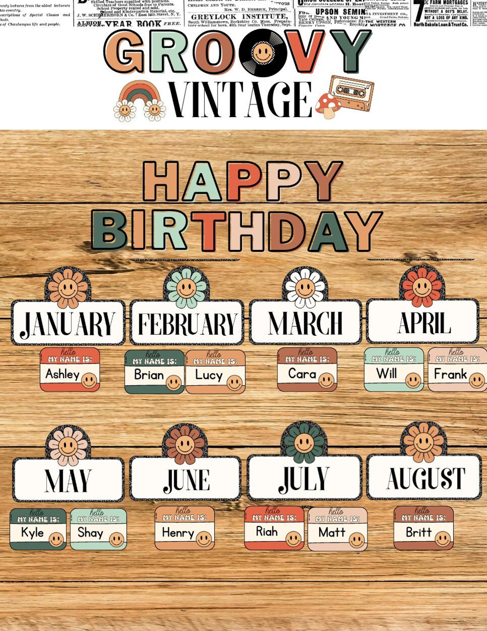 Groovy Vintage Class Birthday Display - Etsy