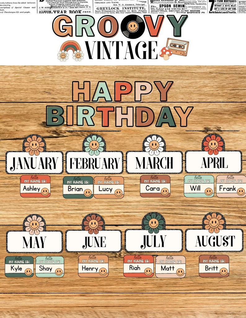 Groovy Vintage Class Birthday Display - Etsy