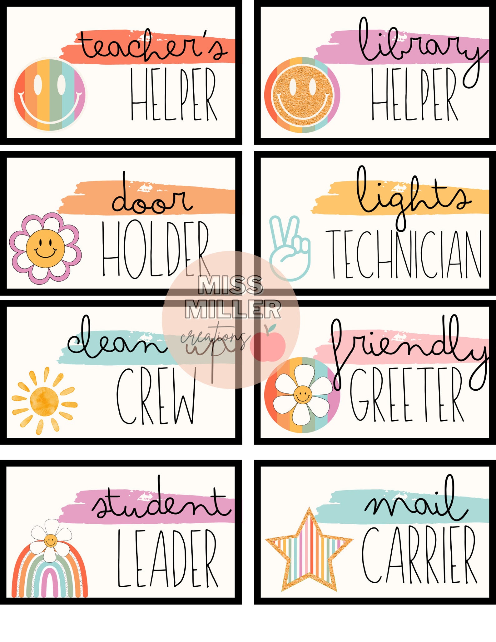 Retro Rainbow Class Jobs Display [editable] - Etsy