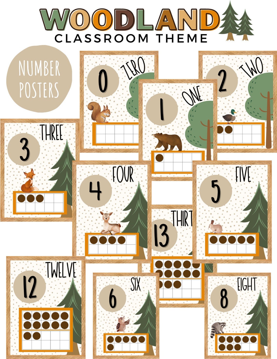 Woodland Classroom Number Posters | Etsy UK