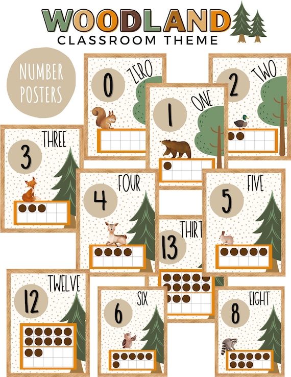 Woodland Classroom Number Posters - Etsy