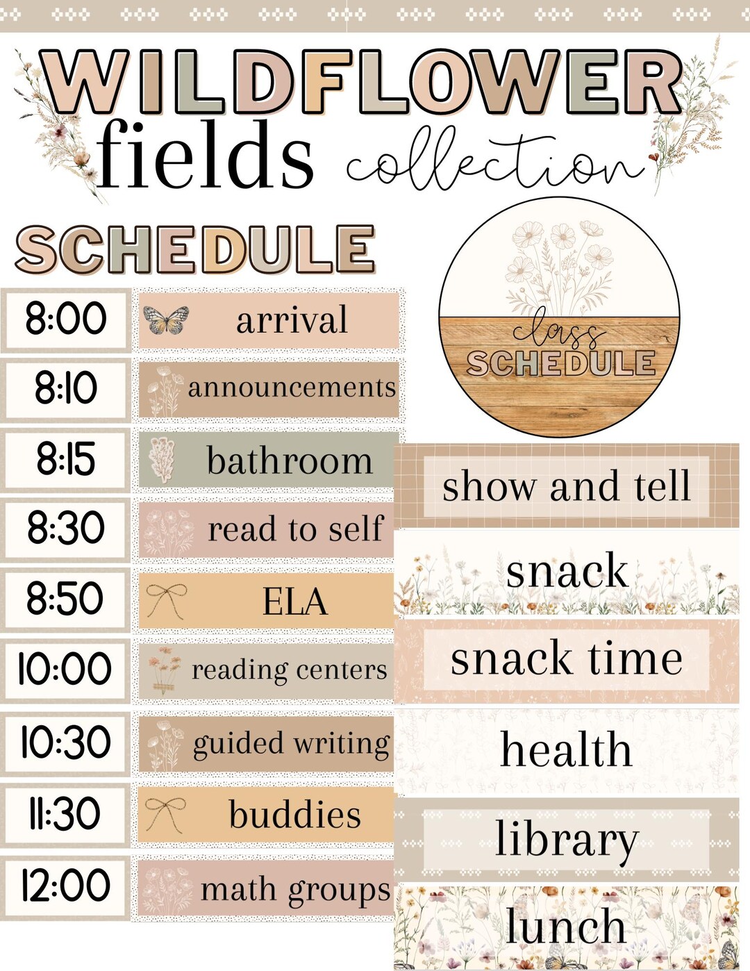 Wildflower Fields Classroom Schedule [editable] - Etsy