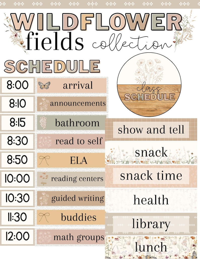 Wildflower Fields Classroom Schedule editable - Etsy