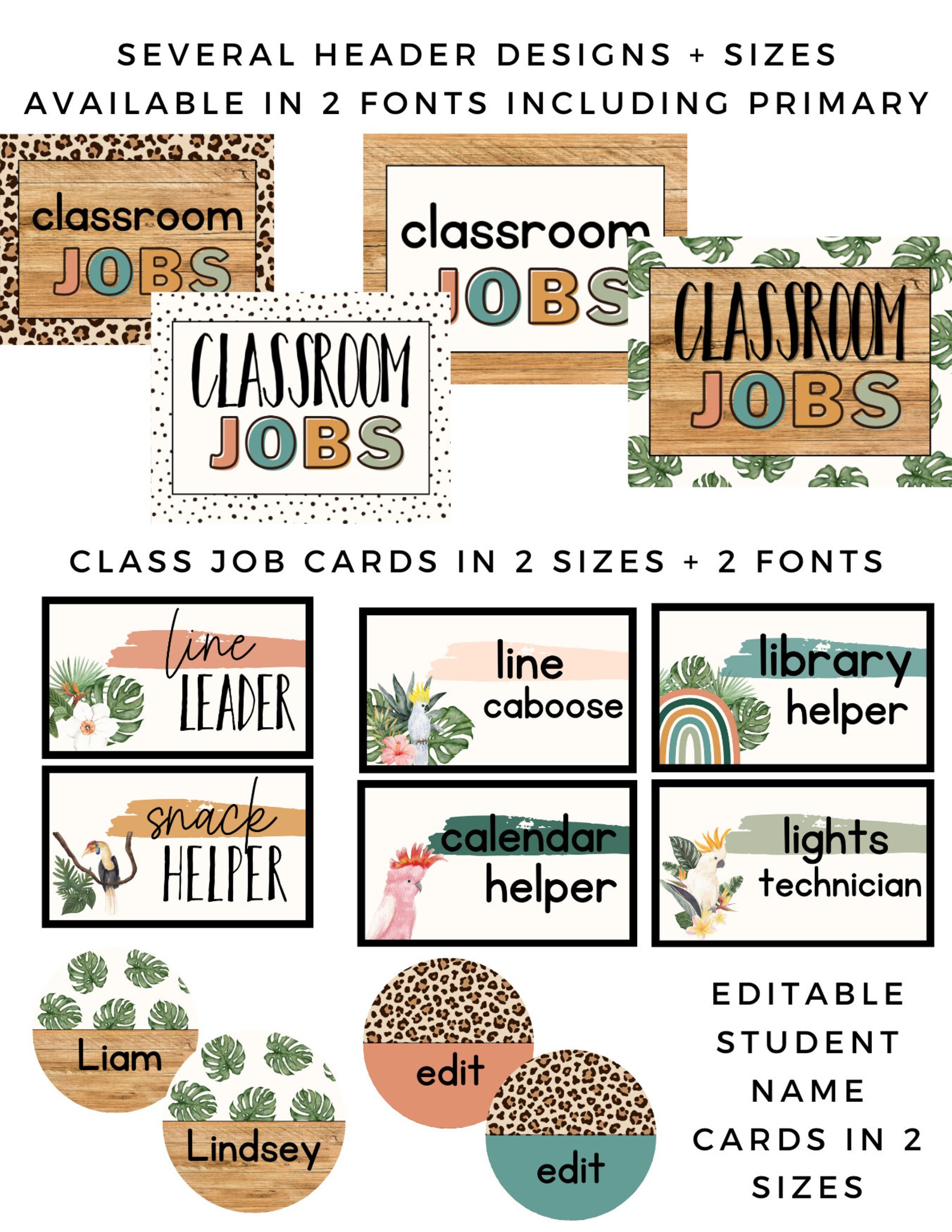 Boho Tropics Class Jobs Display [editable] - Etsy
