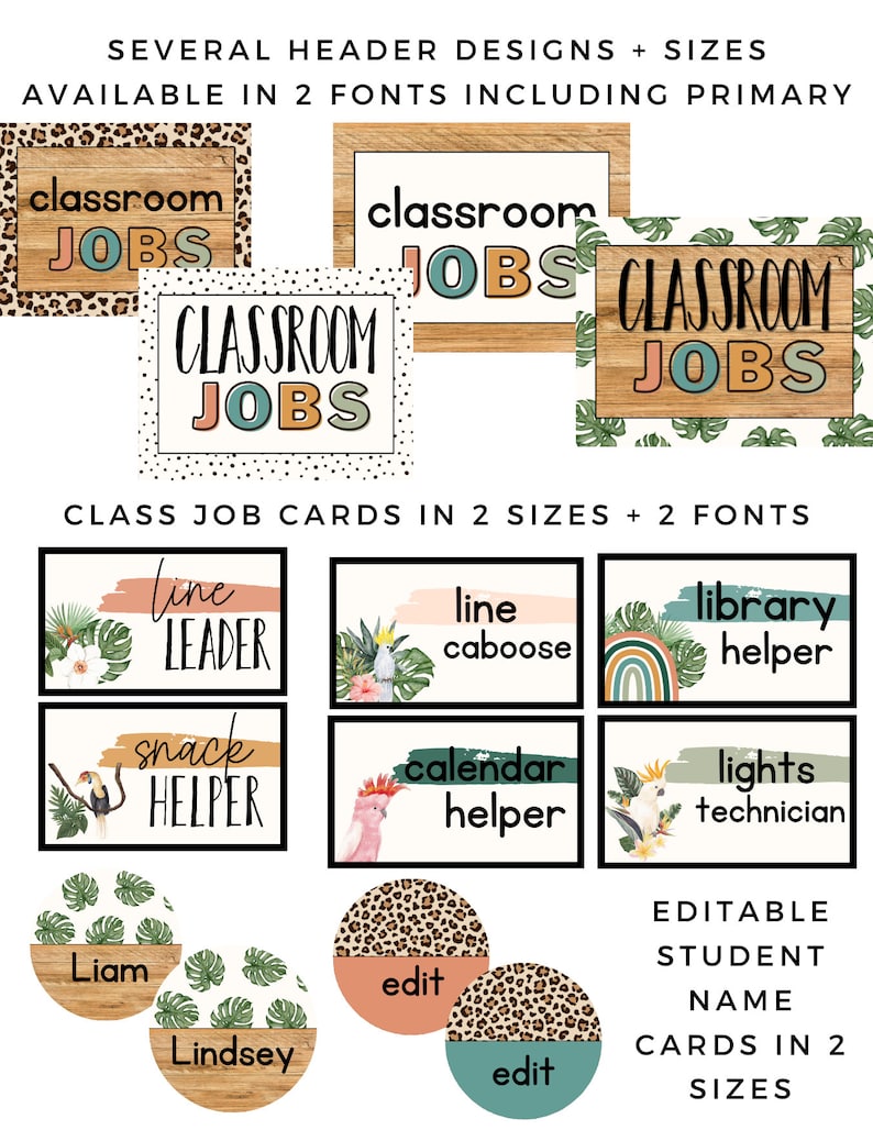 Boho Tropics Class Jobs Display [editable] - Etsy