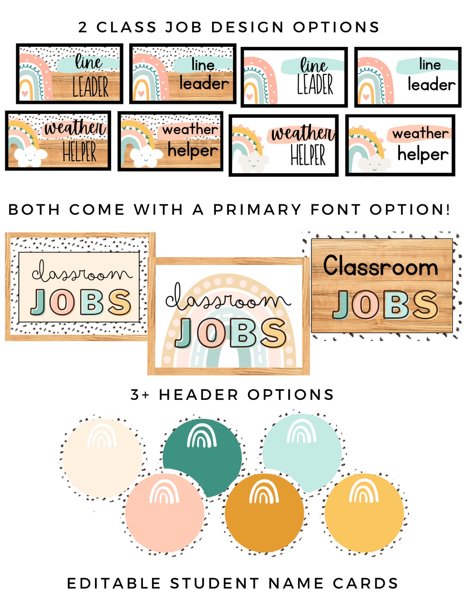 Modern Boho Rainbow Classroom Jobs Display editable - Etsy