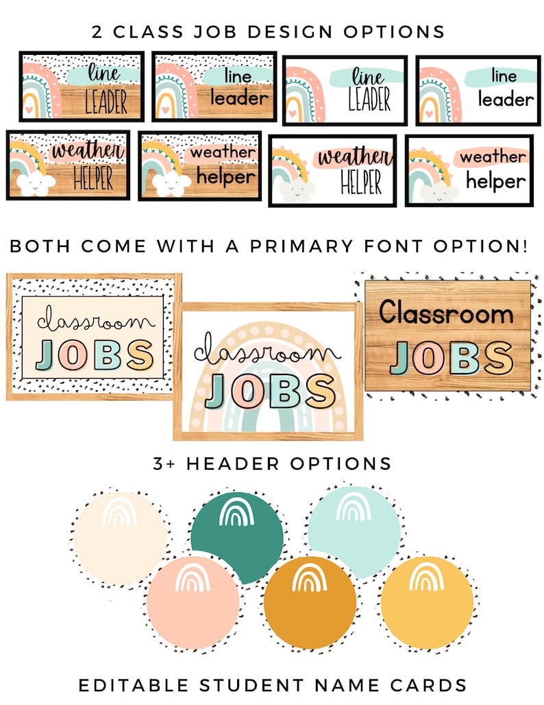 Modern Boho Rainbow Classroom Jobs Display editable - Etsy