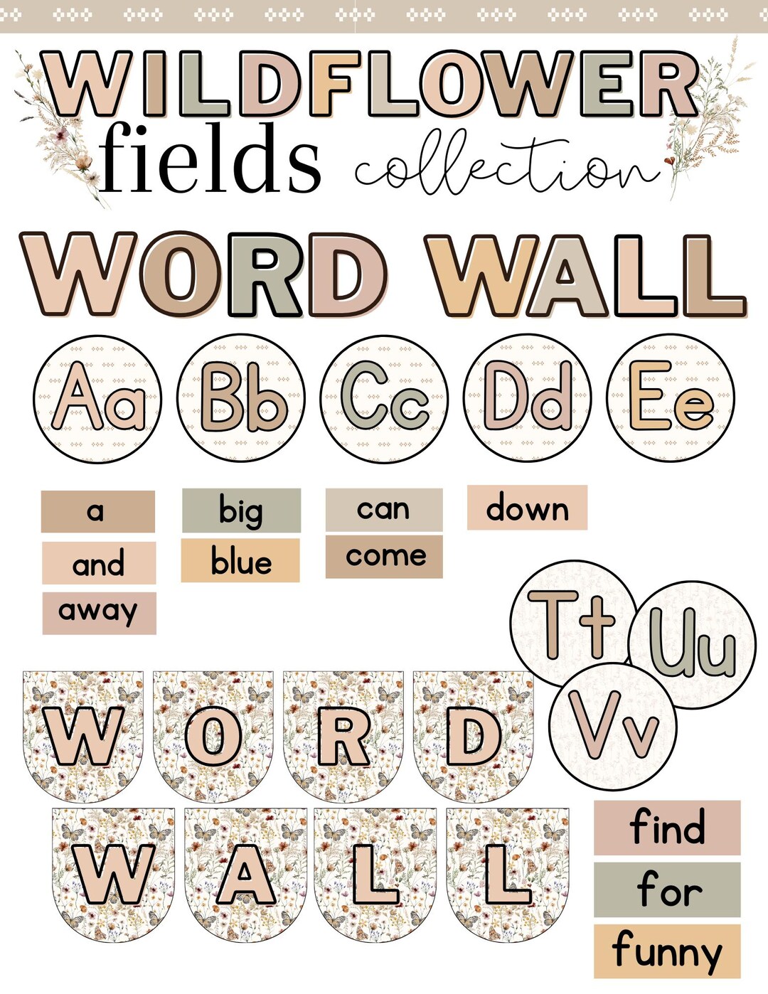 Wildflower Fields Word Wall [editable] - Etsy
