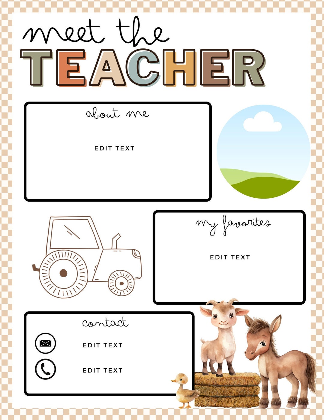 Farm Friends Meet the Teacher Template - Etsy