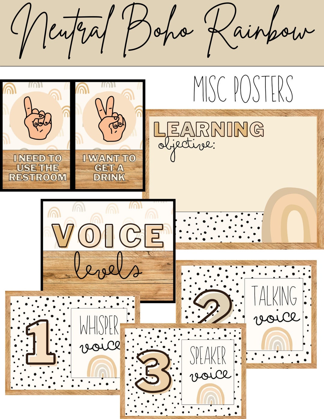 Neutral Boho Rainbow Miscellaneous Posters - Etsy