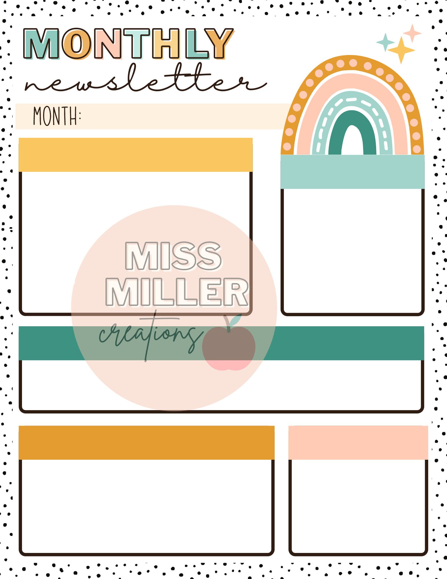 Modern Boho Rainbow Newsletter editable - Etsy