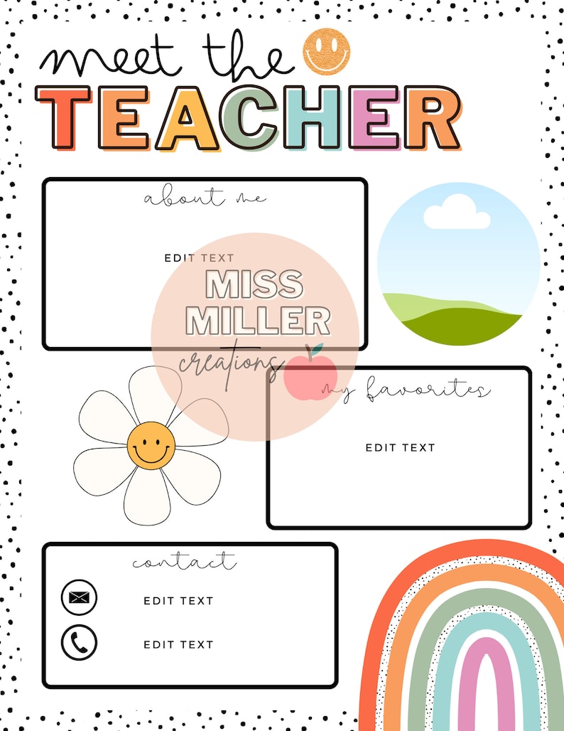 Retro Rainbow Meet the Teacher Template - Etsy