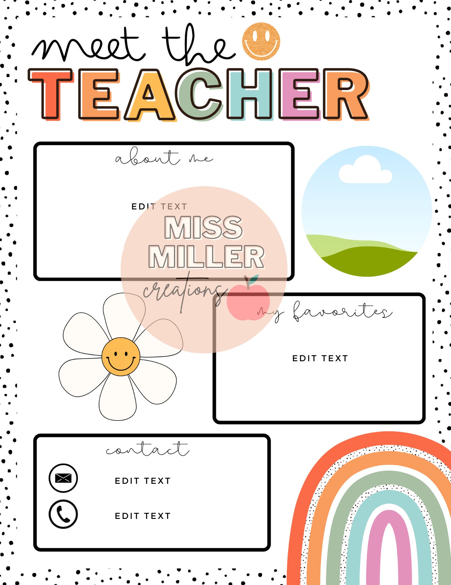 Retro Rainbow Meet the Teacher Template - Etsy