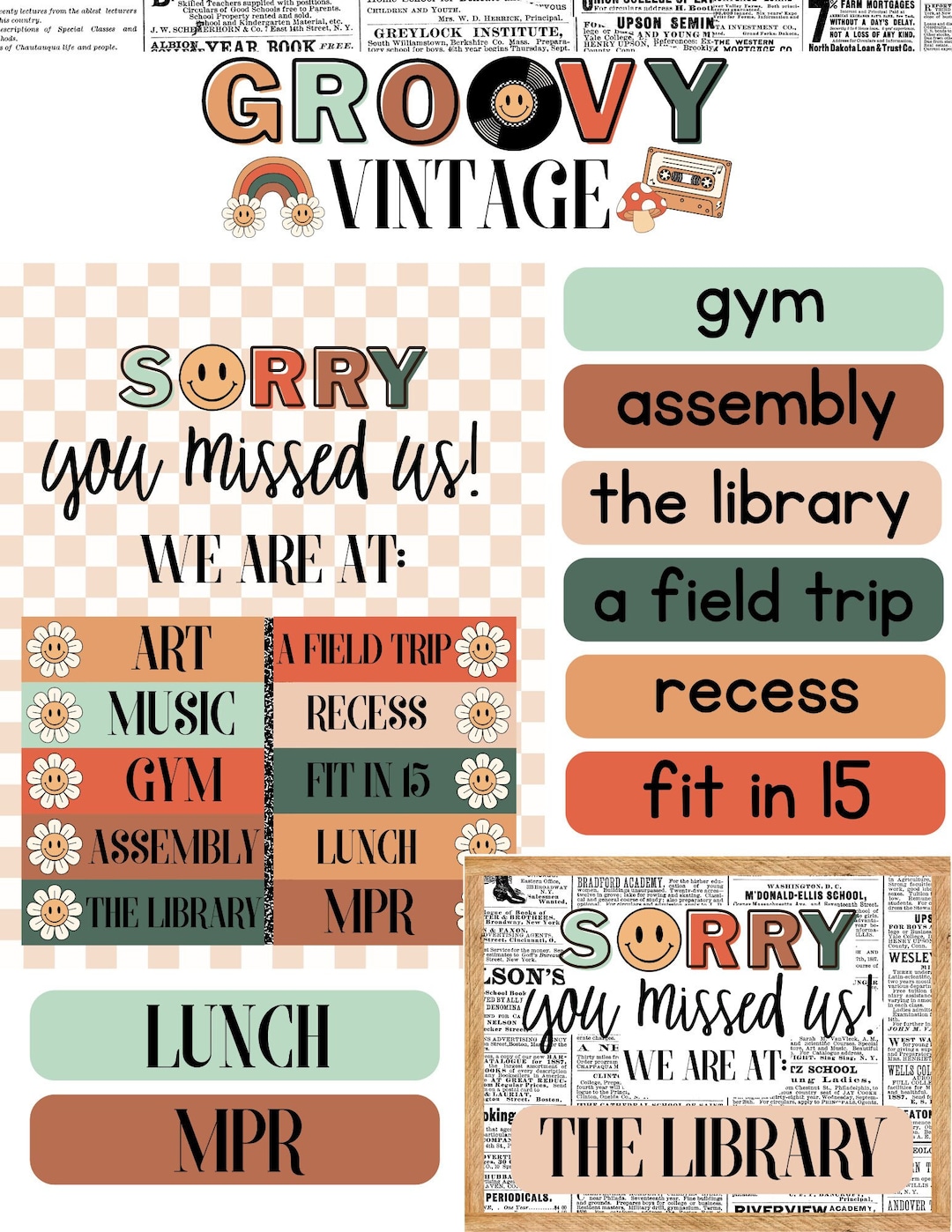 Groovy Vintage Where Are We Classroom Door Sign [editable] - Etsy