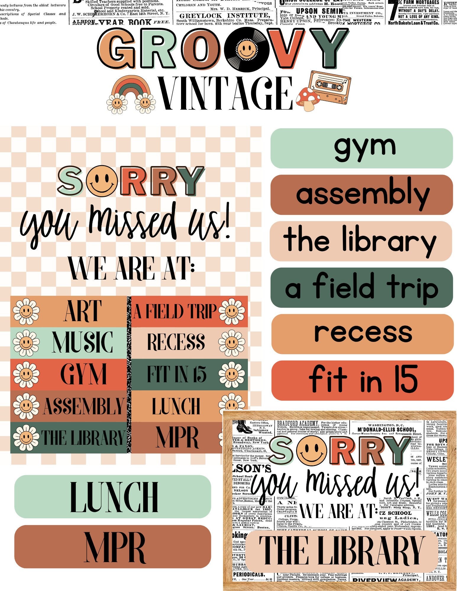 Groovy Vintage Where Are We Classroom Door Sign [editable] - Etsy