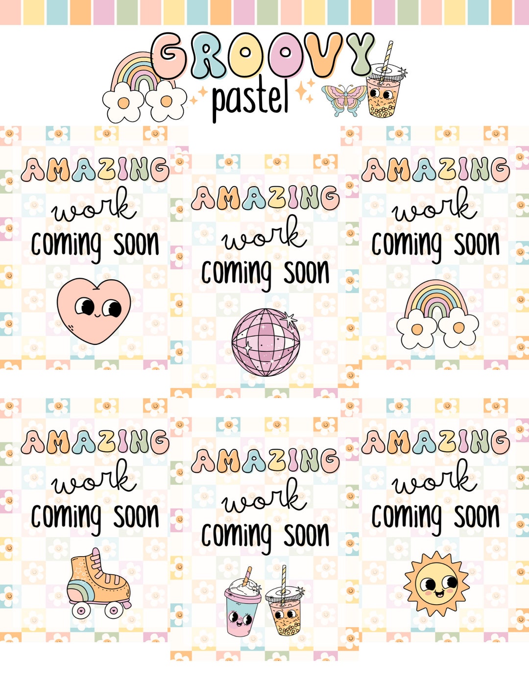 Groovy Pastel Work Coming Soon Posters - Etsy