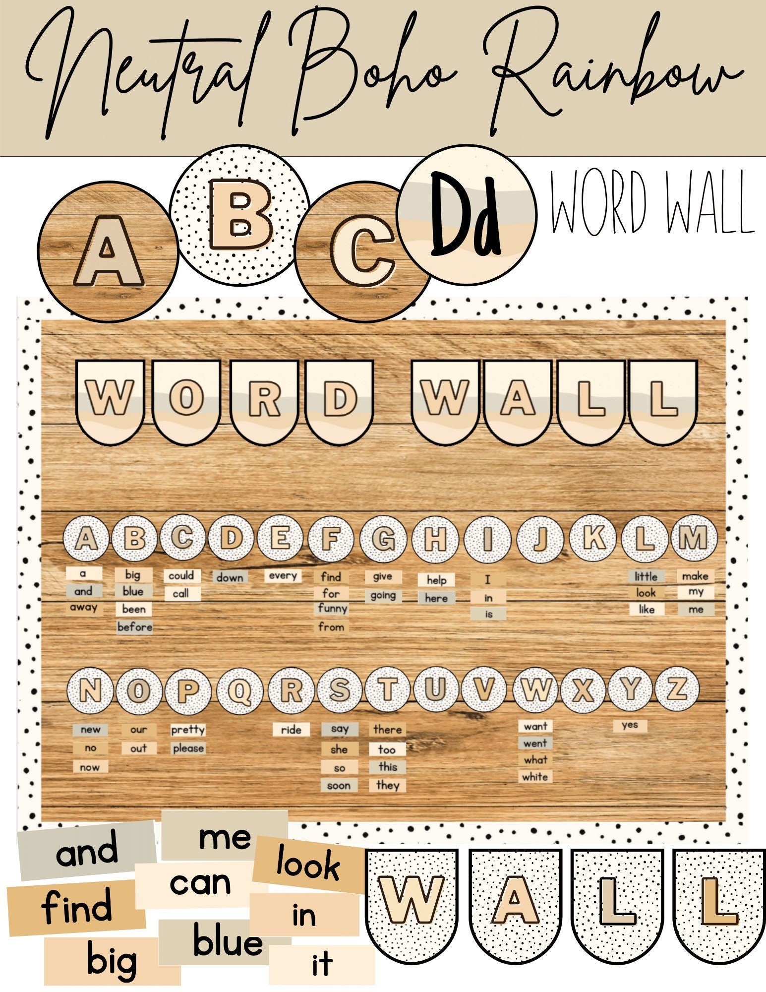 Neutral Boho Rainbow Word Wall [editable] - Etsy