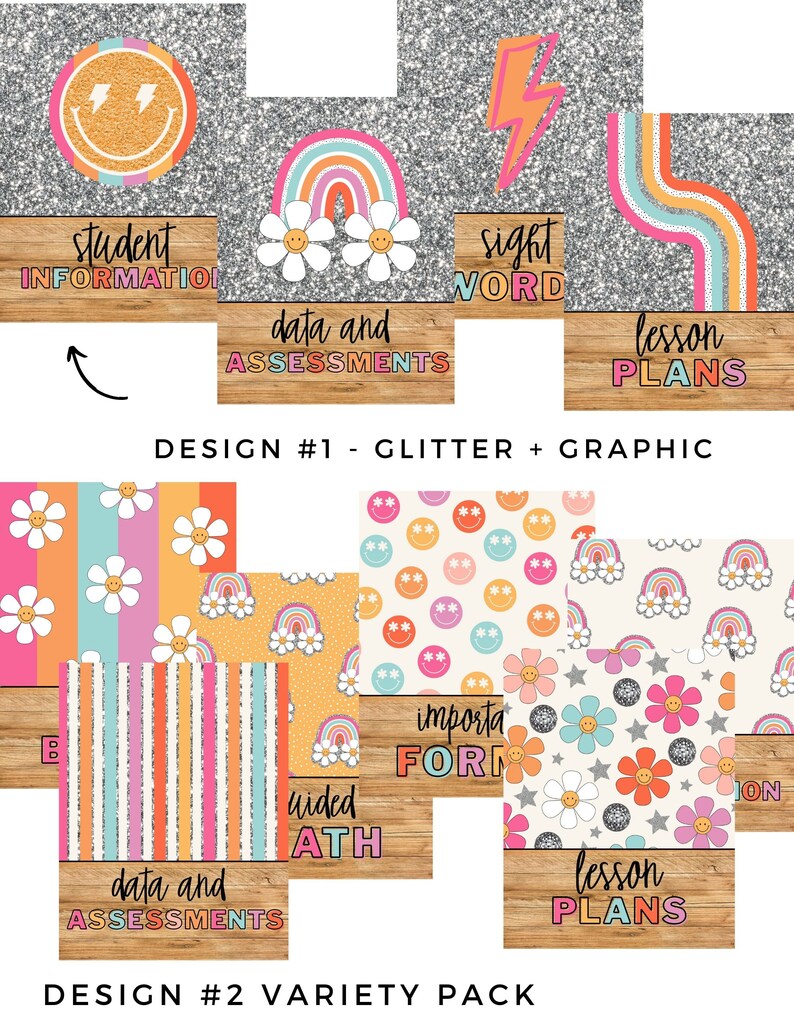 Groovy Glitter Binder Covers editable - Etsy