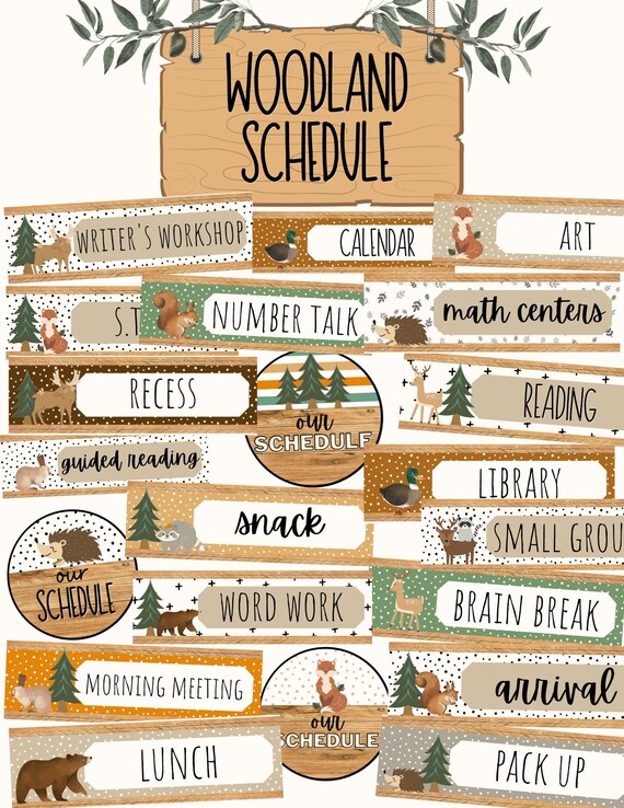 Woodland Visual Classroom Schedule editable | Etsy