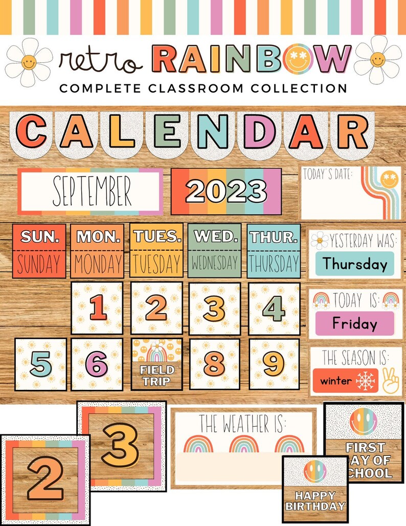 Retro Rainbow Classroom Calendar - Etsy