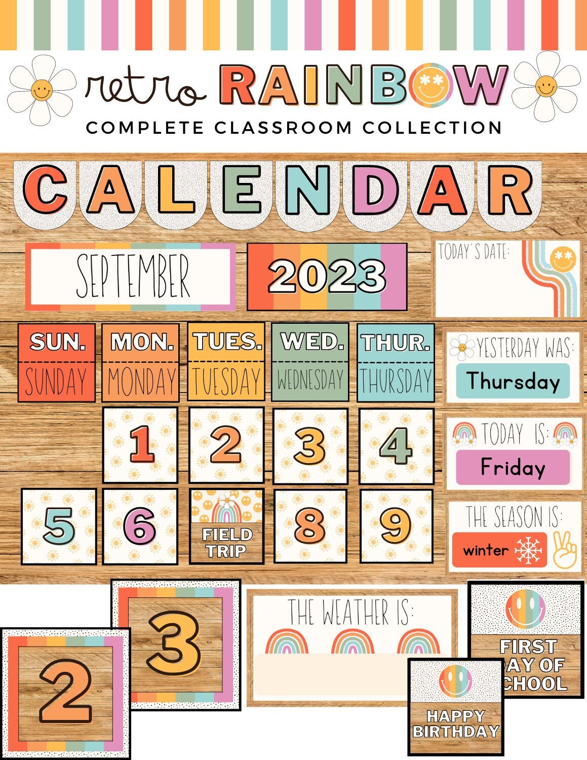Retro Rainbow Classroom Calendar - Etsy