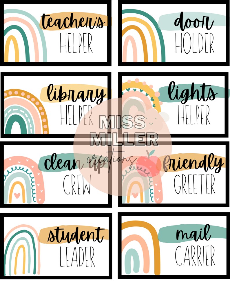 Modern Boho Rainbow Classroom Jobs Display editable | Etsy