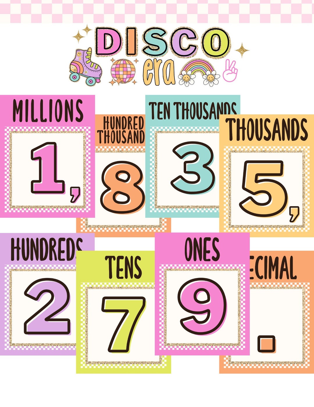 Disco Era Place Value Posters - Etsy