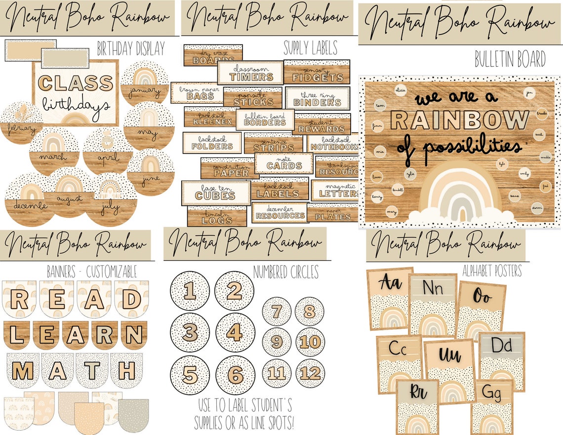 Neutral Boho Rainbow Complete Classroom Collection - Etsy