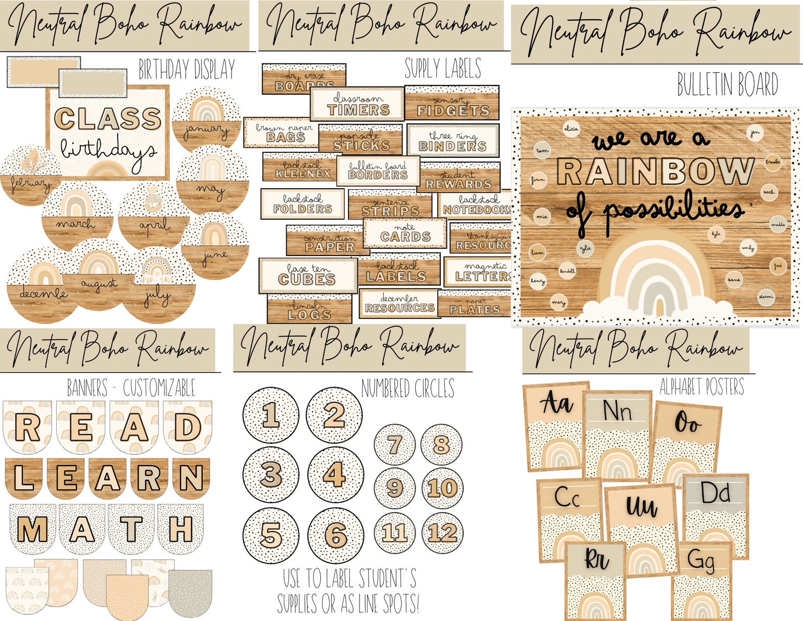 Neutral Boho Rainbow Complete Classroom Collection - Etsy