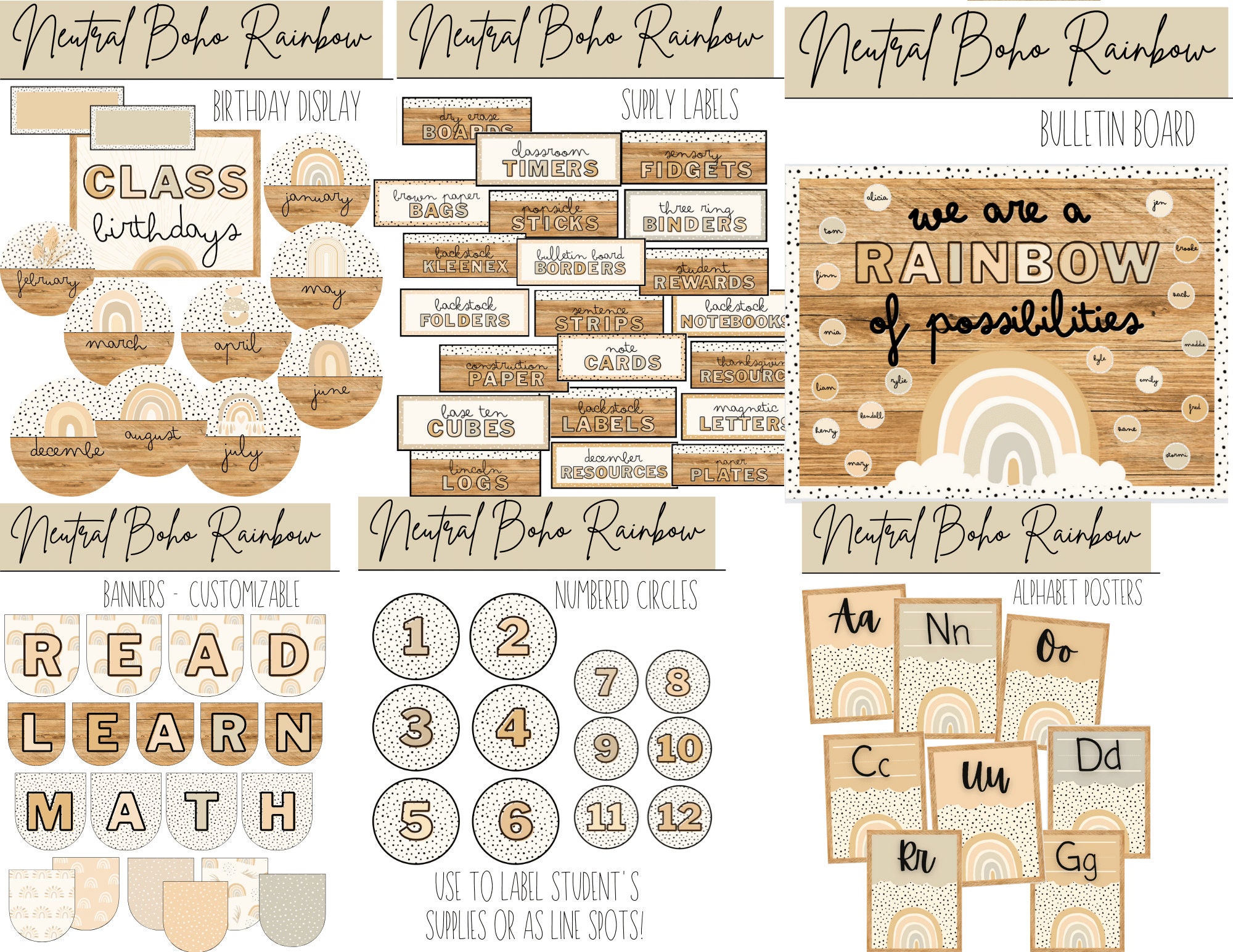 Neutral Boho Rainbow Complete Classroom Collection - Etsy