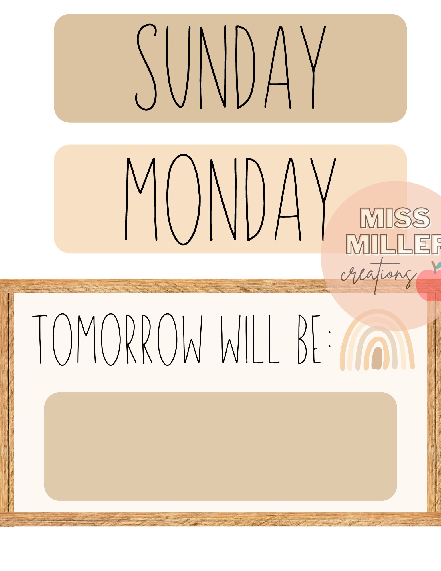 Neutral Boho Rainbow Classroom Calendar editable | Etsy