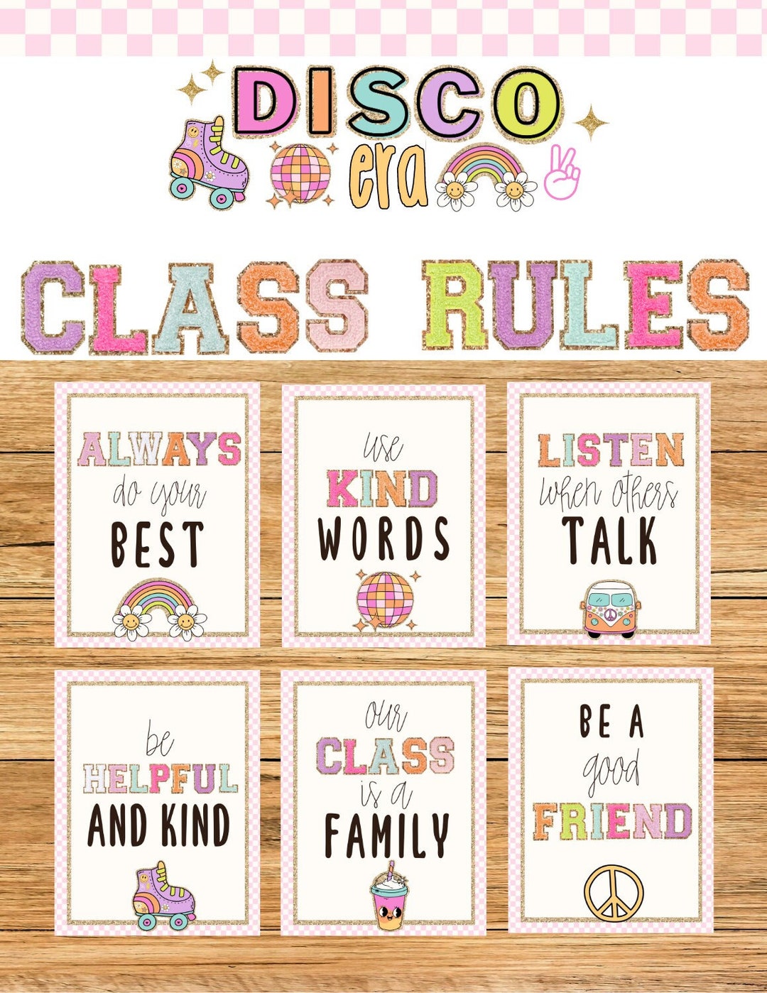 Disco Era Class Rules Posters - Etsy
