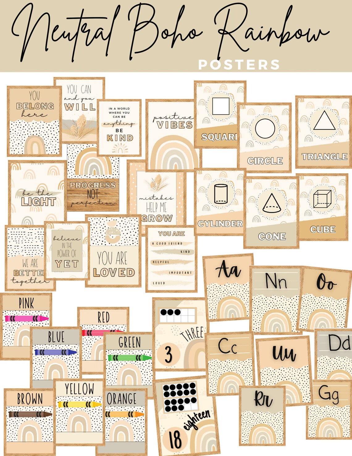 Neutral Boho Rainbow Complete Classroom Collection - Etsy