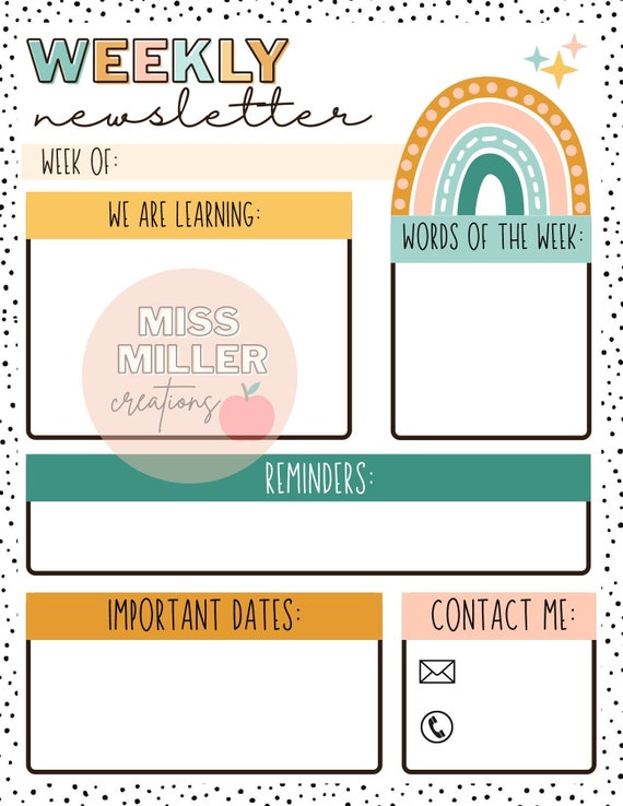 Modern Boho Rainbow Newsletter editable - Etsy