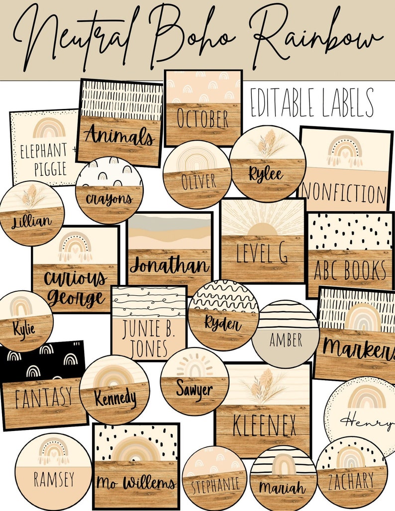 Neutral Boho Rainbow Classroom Labels editable - Etsy