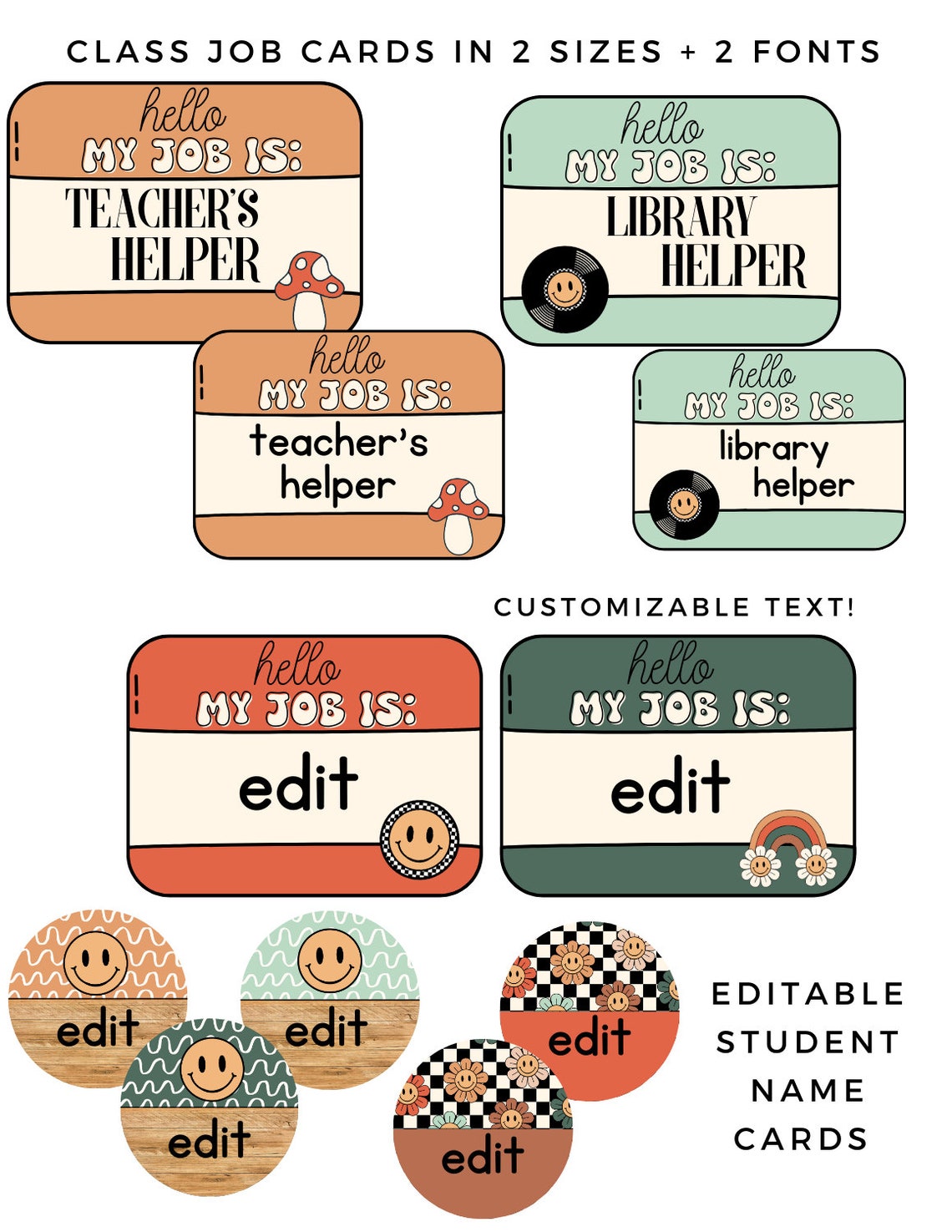 Groovy Vintage Class Jobs Display [editable] - Etsy
