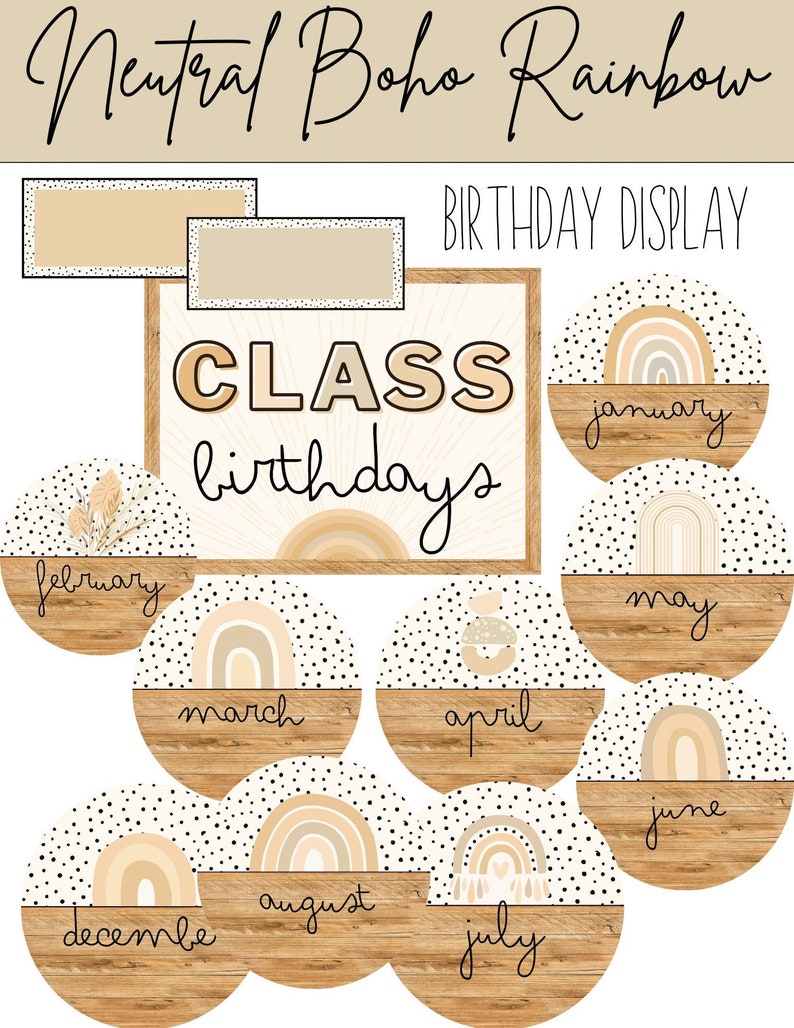 Neutral Boho Rainbow Class Birthday Display editable - Etsy