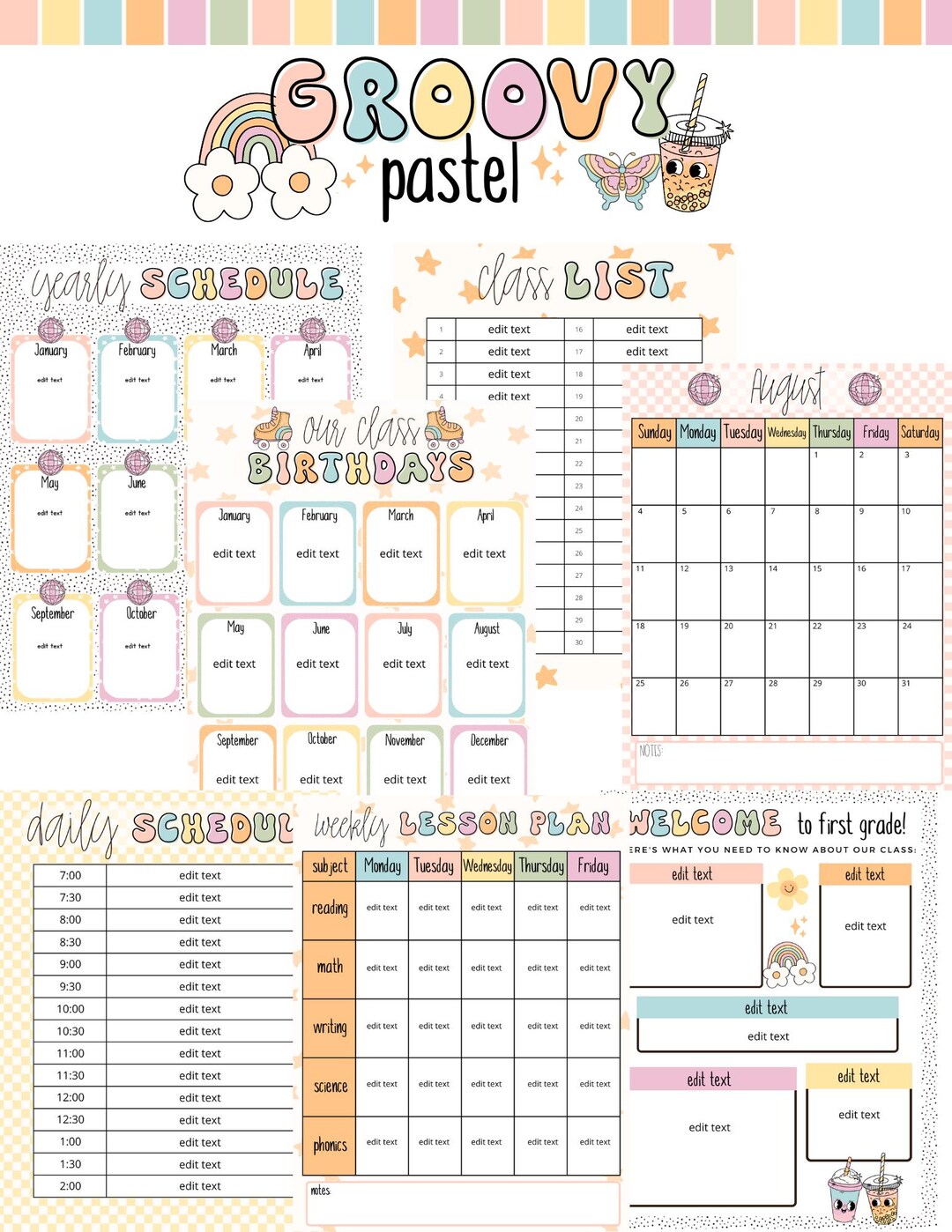 Groovy Pastel Classroom Forms [editable] - Etsy
