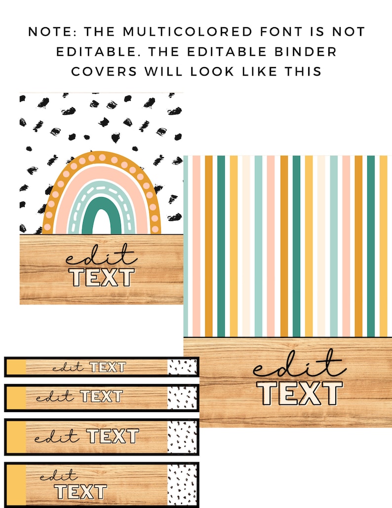 Modern Boho Rainbow Binder Covers editable | Etsy