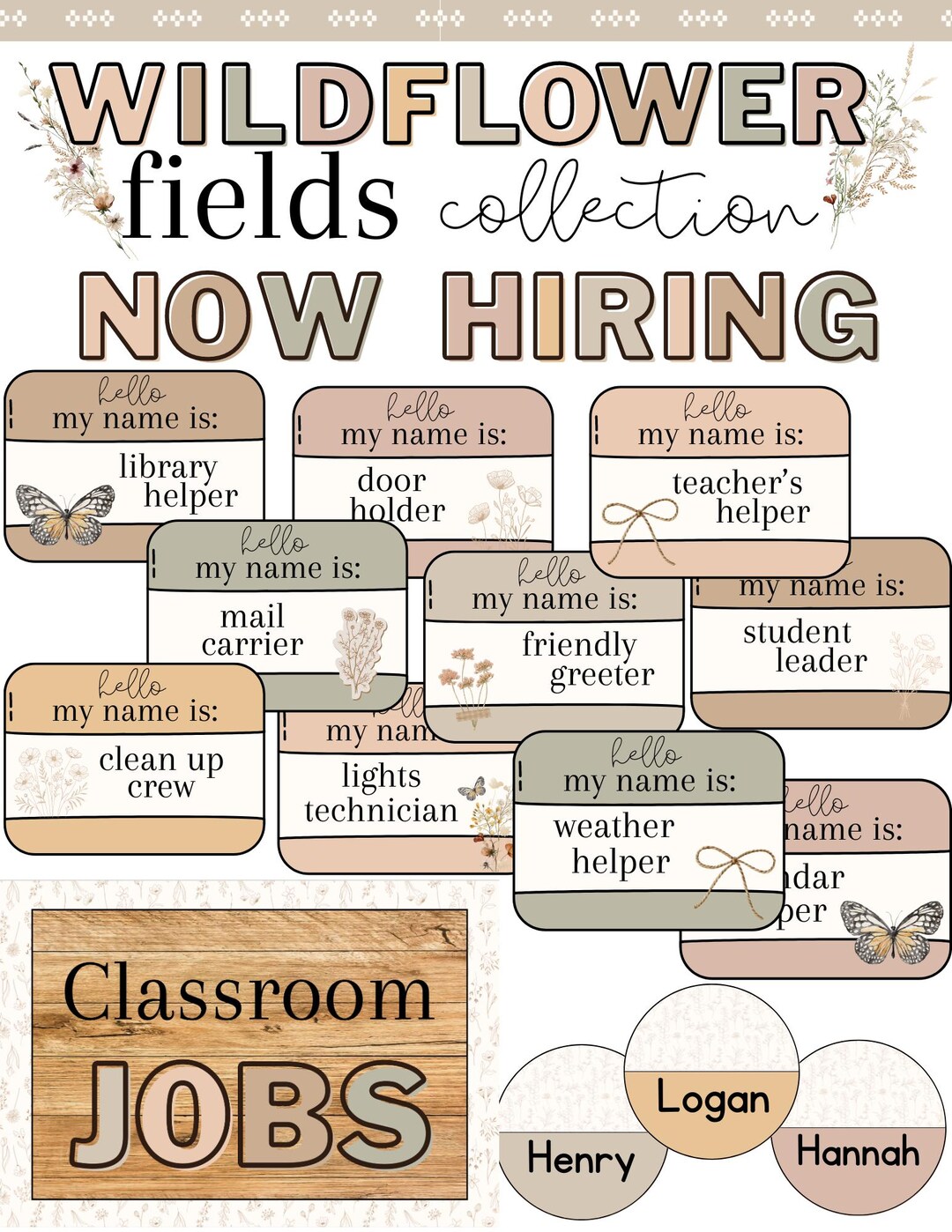 Wildflower Fields Class Jobs Display [editable] - Etsy